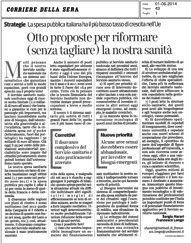 OTTO PROPOSTE PER RIFORMARE (SENZA TAGLIARE) LA SANITA’, Di Sergio ...