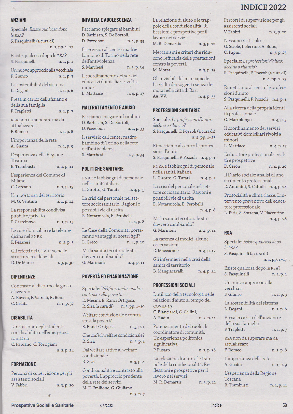 Prospettive Sociali e Sanitarie n. 4. 2022: Le professioni d’aiuto ...